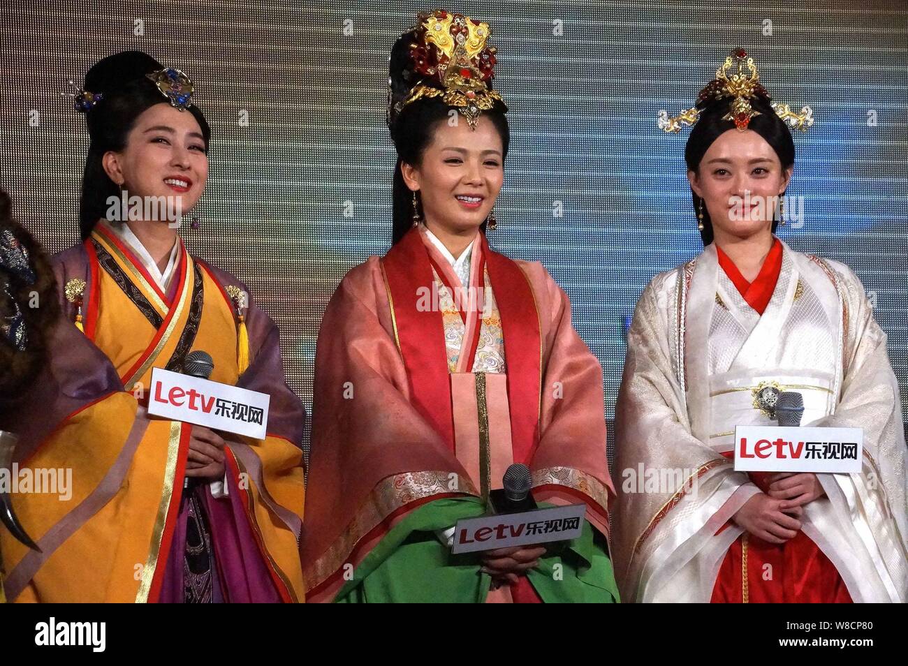(From left) Chinese actresses Ma Su, Liu Tao and Sun Li attend a press ...