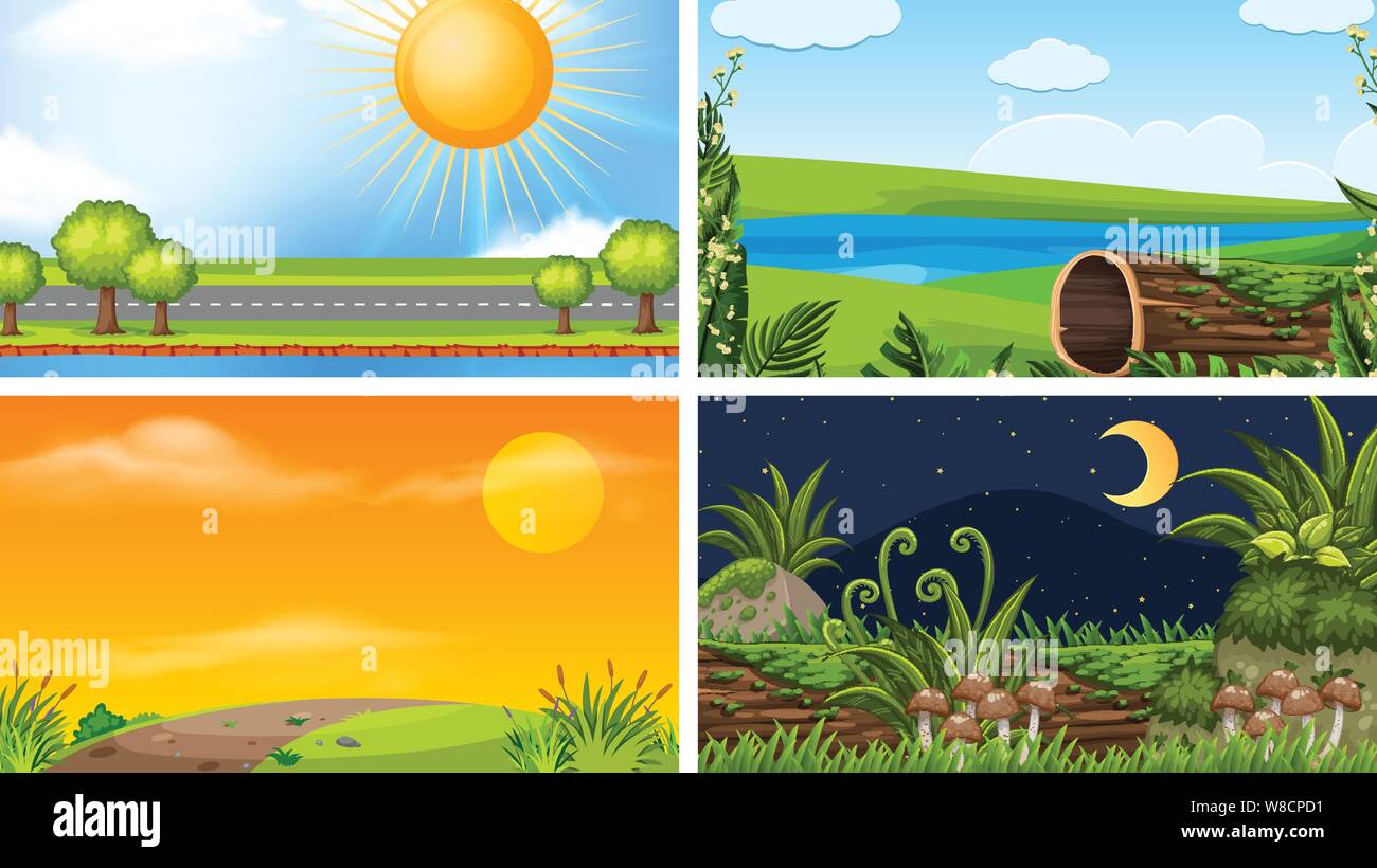 A set of outdoor scene including field illustration Stock Vector Image ...
