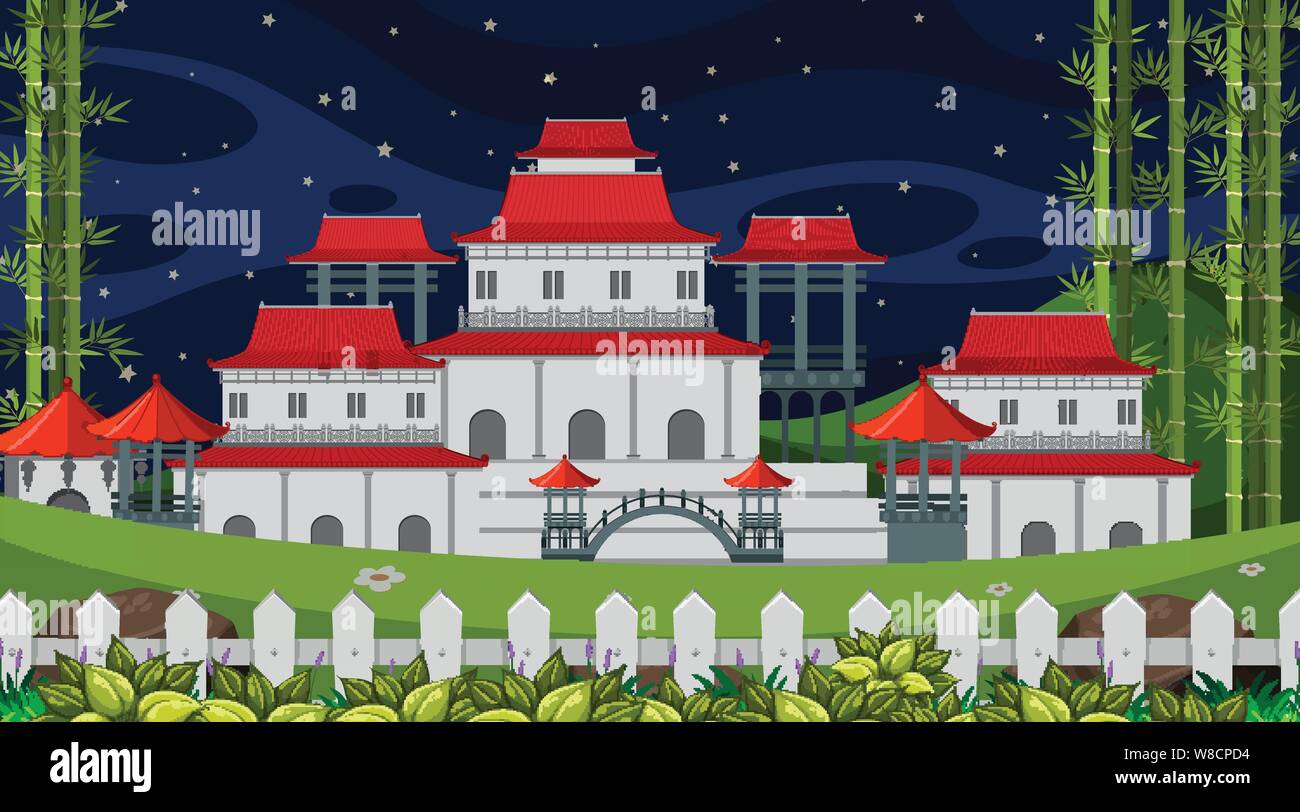 An outdoor scene with Asian castle illustration Stock Vector Image ...