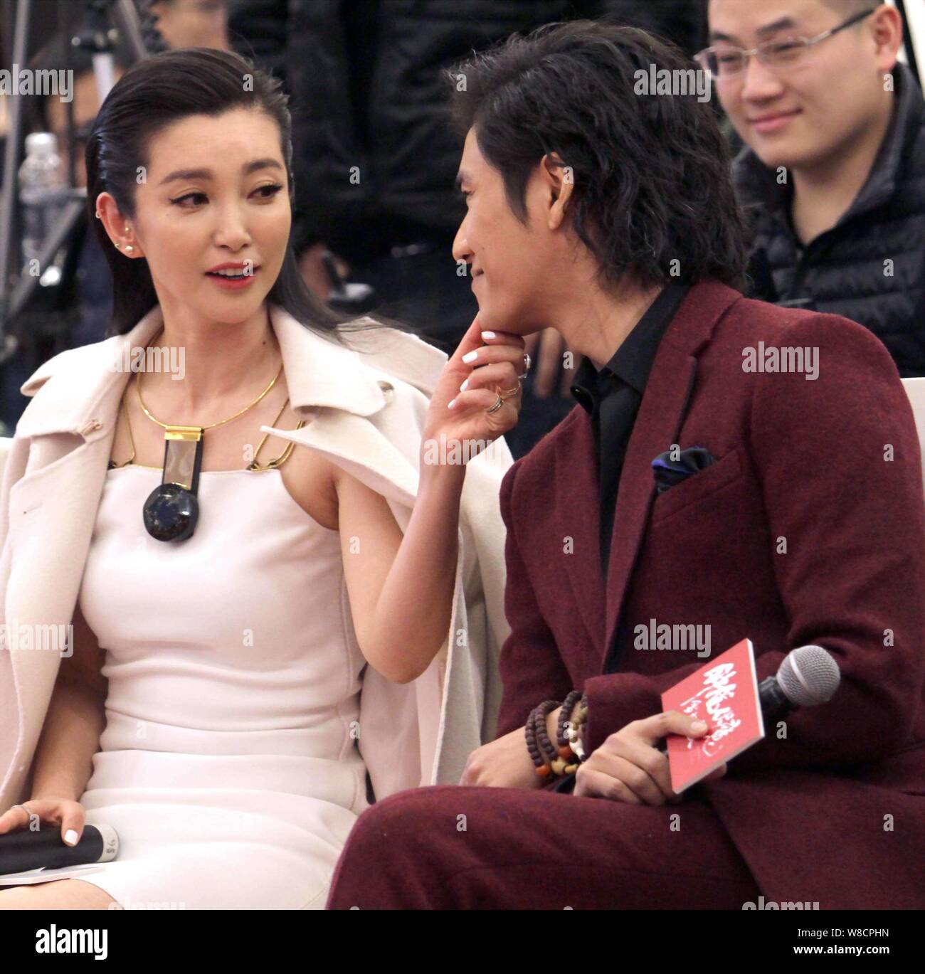 Chinese actress Li Bingbing, left, interacts with actor Chen Kun during ...