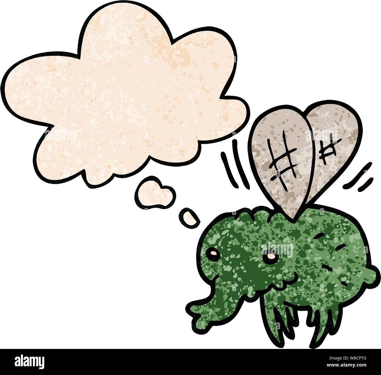 cartoon fly with thought bubble in grunge texture style Stock Vector ...