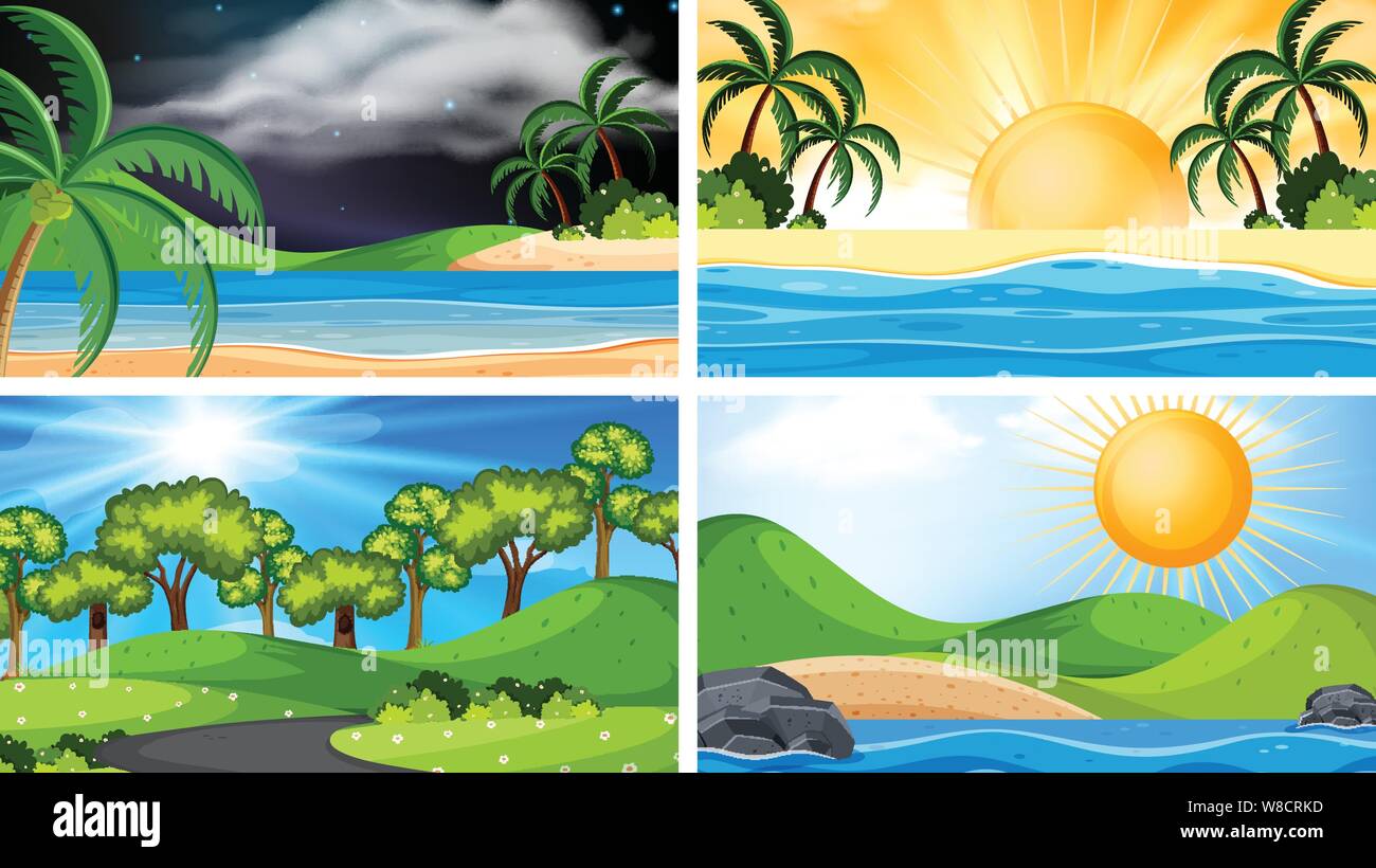 A set of outdoor scene including sun illustration Stock Vector Image ...