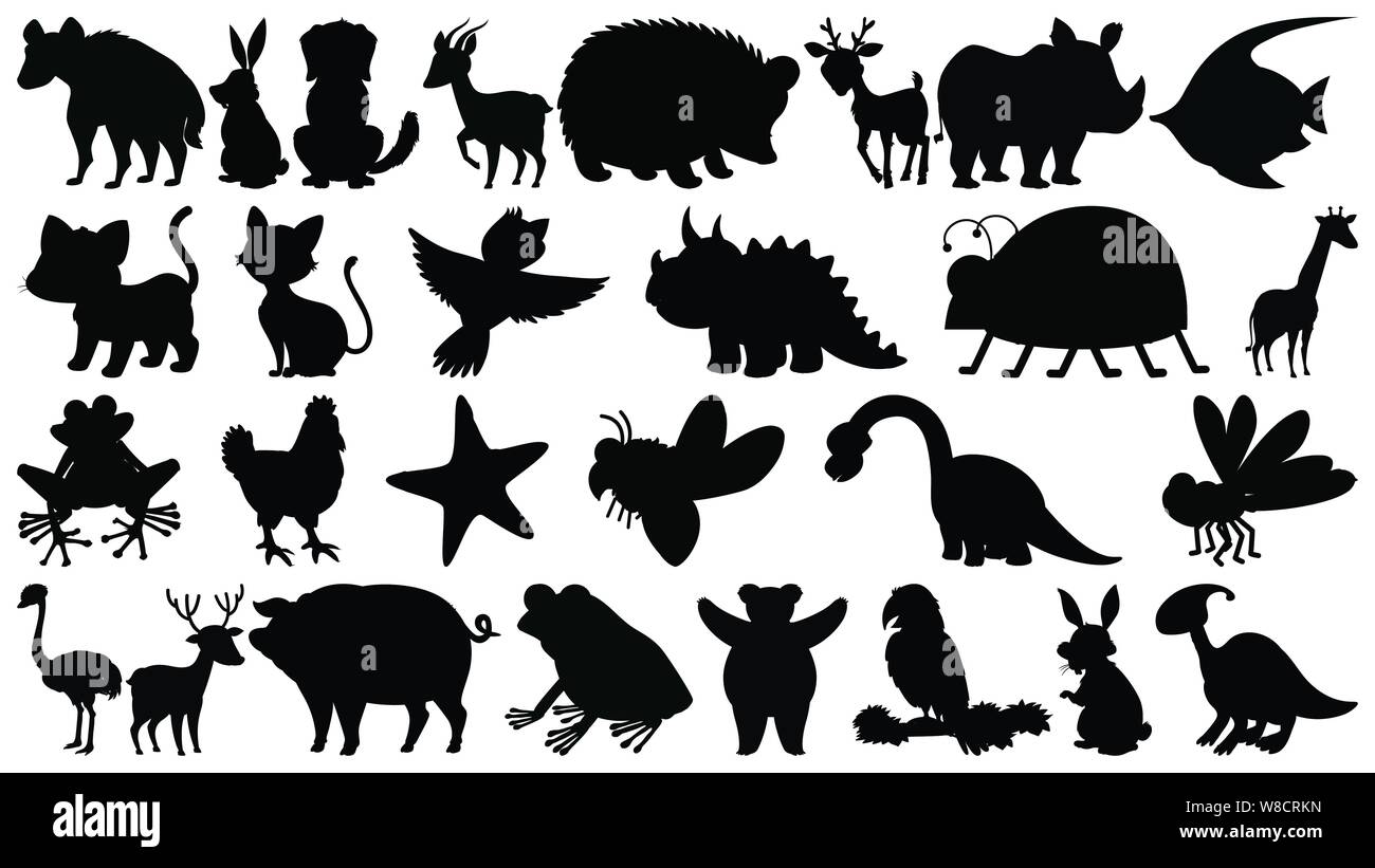 Set of sihouette isolated objects theme - animals illustration Stock ...