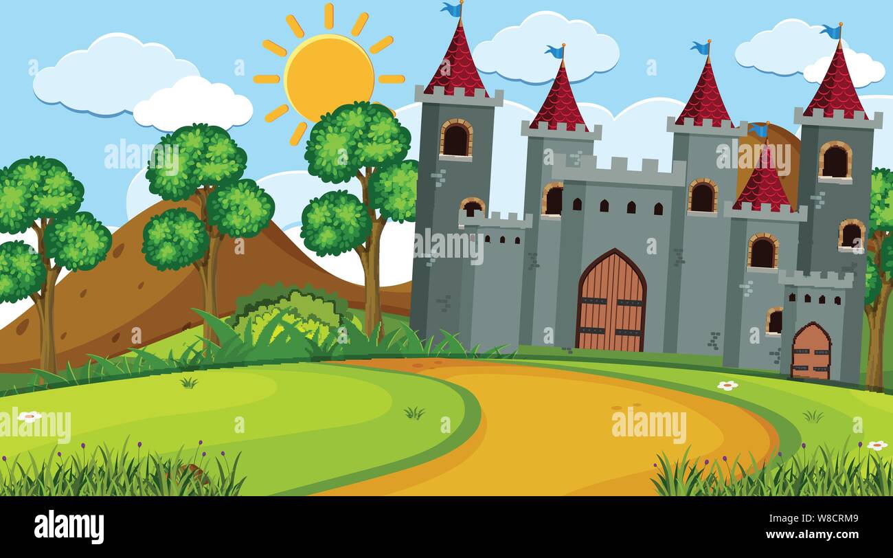 An outdoor scene with castle illustration Stock Vector Image & Art - Alamy