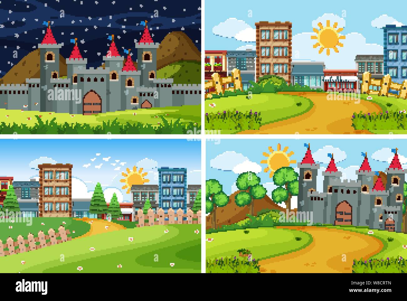 A set of outdoor scene including building illustration Stock Vector ...