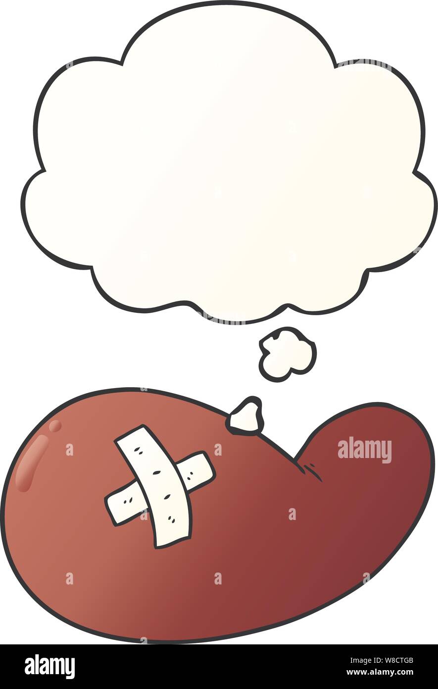 cartoon injured gall bladder with thought bubble in smooth gradient ...
