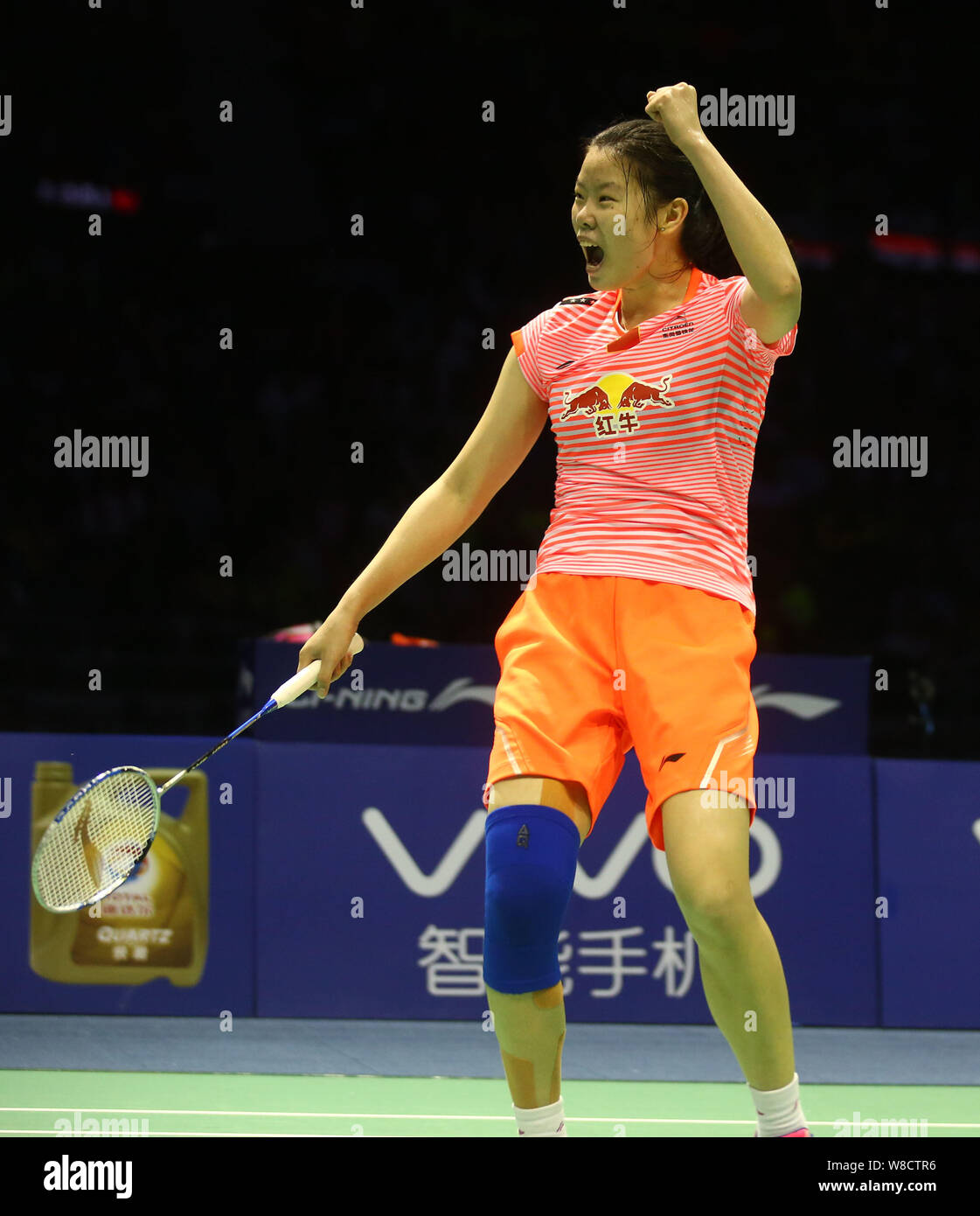 Li Xuerui of China celebrates after defeating Akane Yamaguchi of Japan ...