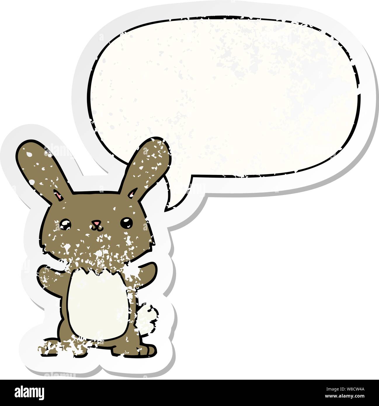 cute cartoon rabbit with speech bubble distressed distressed old ...