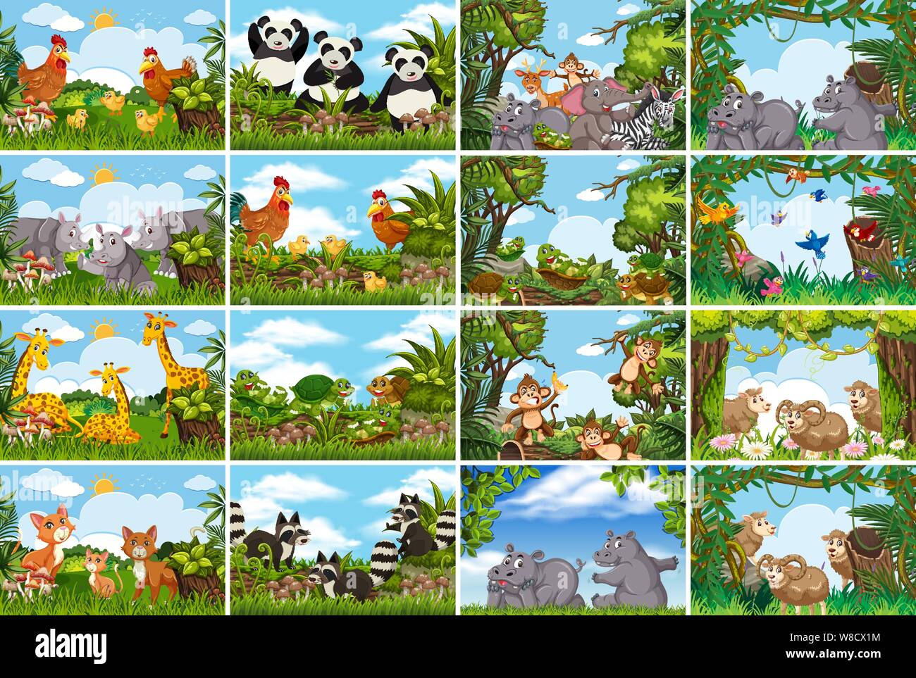 Set of various animals in nature scenes illustration Stock Vector Image ...