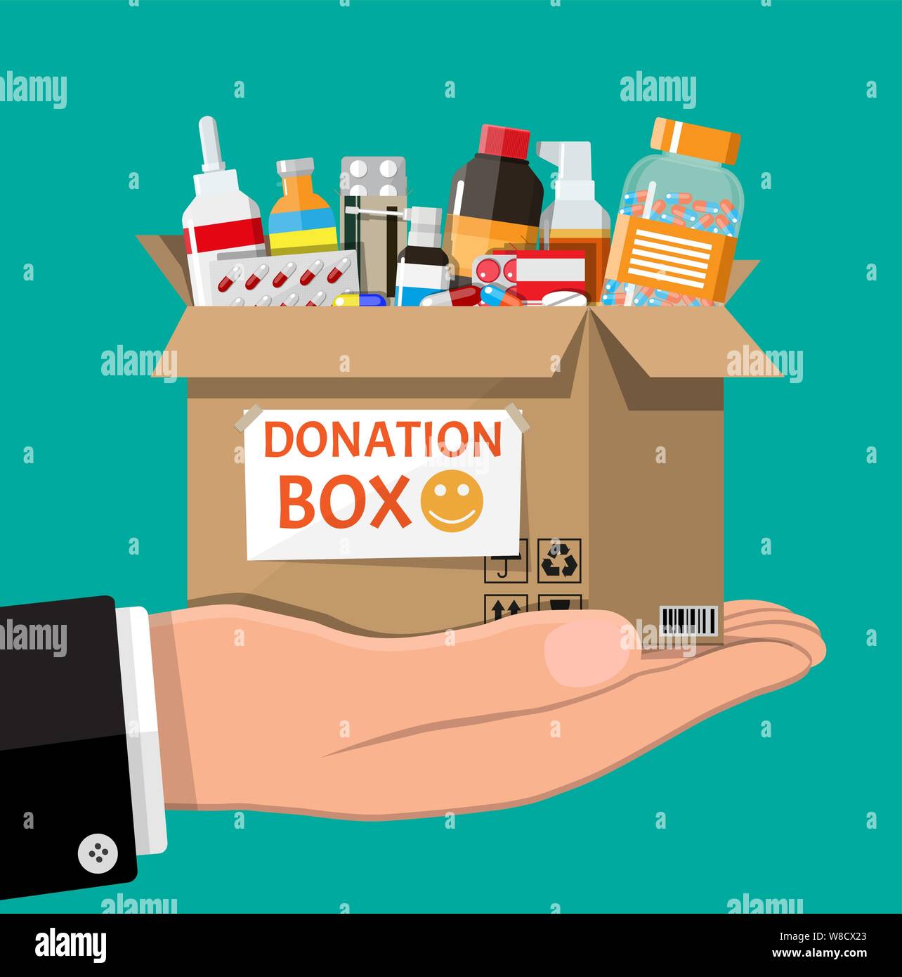 Cardboard box full of drugs in hand Stock Vector Image & Art - Alamy