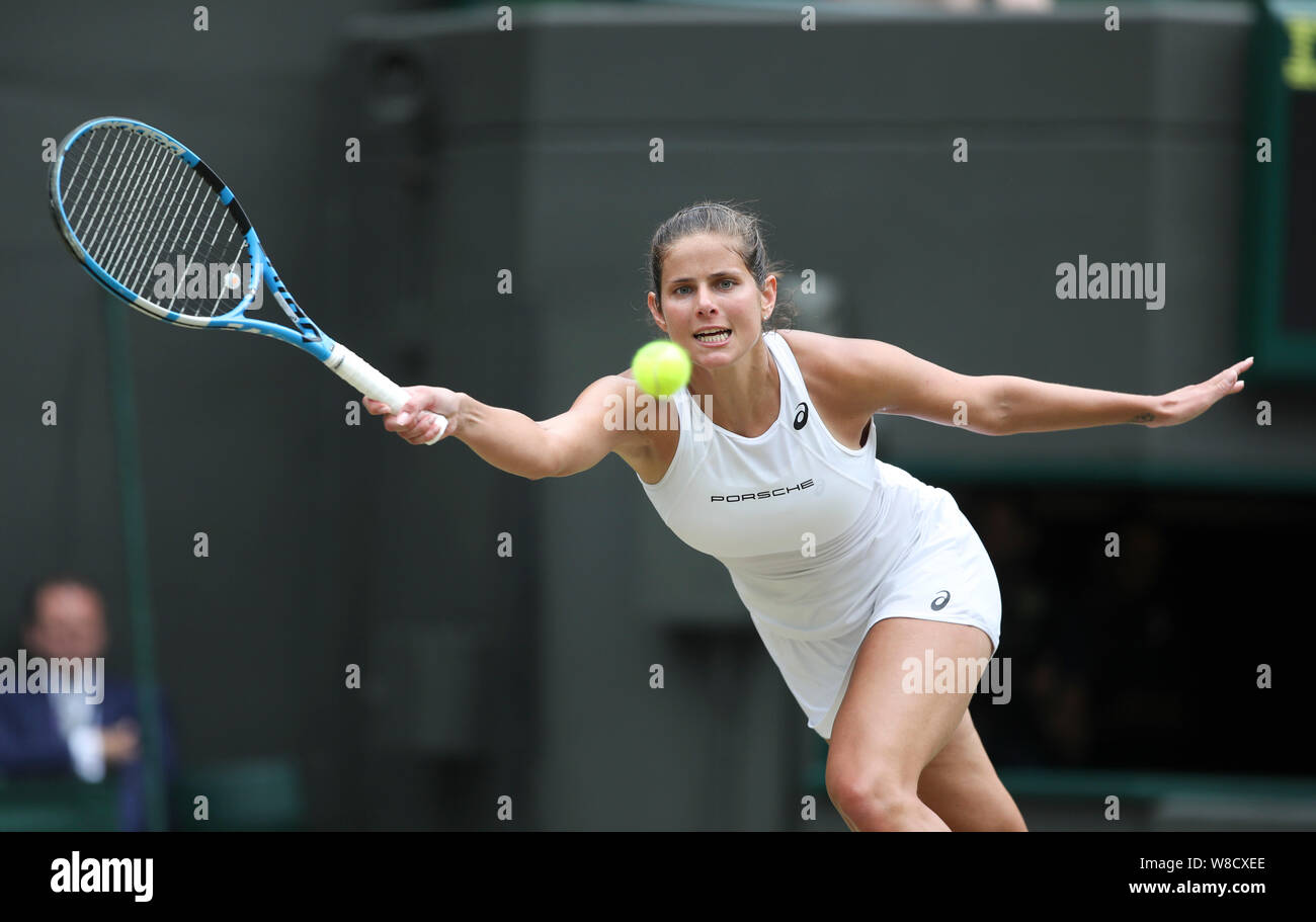 German tennis player Julia Goerges playing forehand shot during 2019 ...