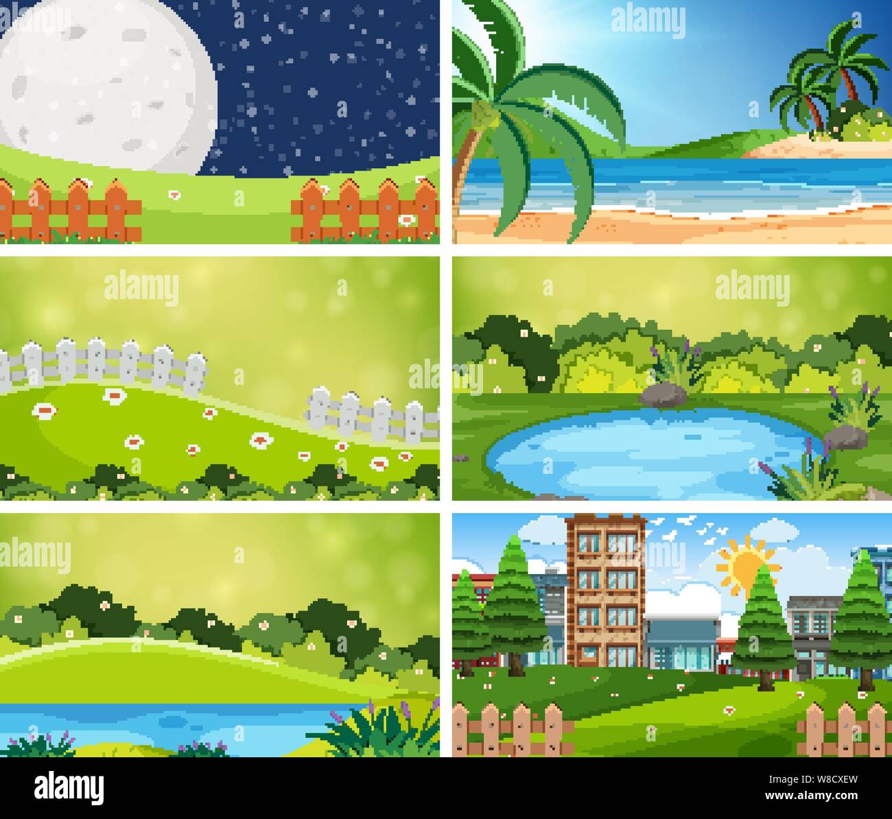 A set of outdoor scene including water illustration Stock Vector Image ...