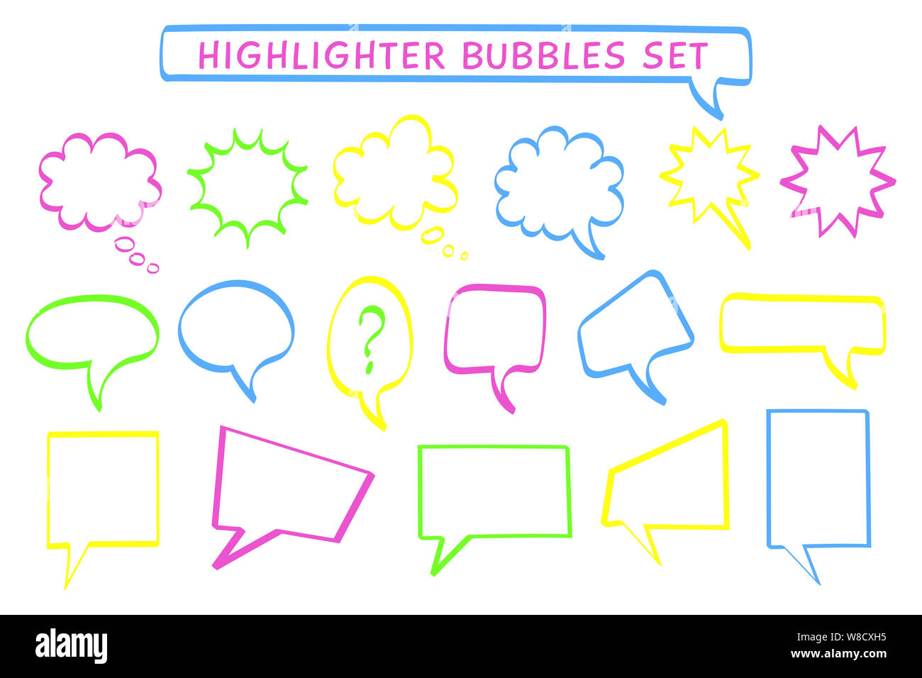 Speech cloud highlight pen set illustration. Sketchy rectangle and ...