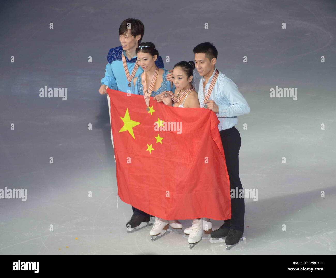 (From left) Second runner-up Tong Jian and Pang Qing of China, runner ...