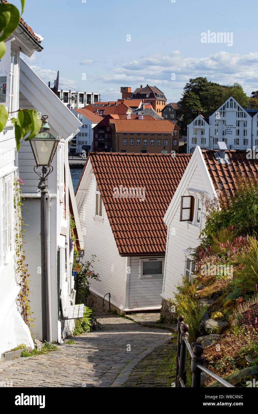 Old Stavanger town in Norway September 2018, Traditional white houses ...