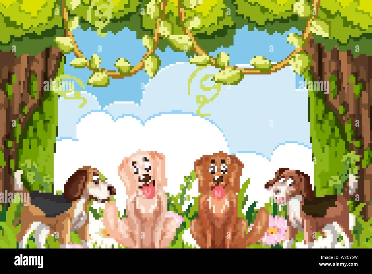 Cute dogs in jungle scene illustration Stock Vector Image & Art - Alamy