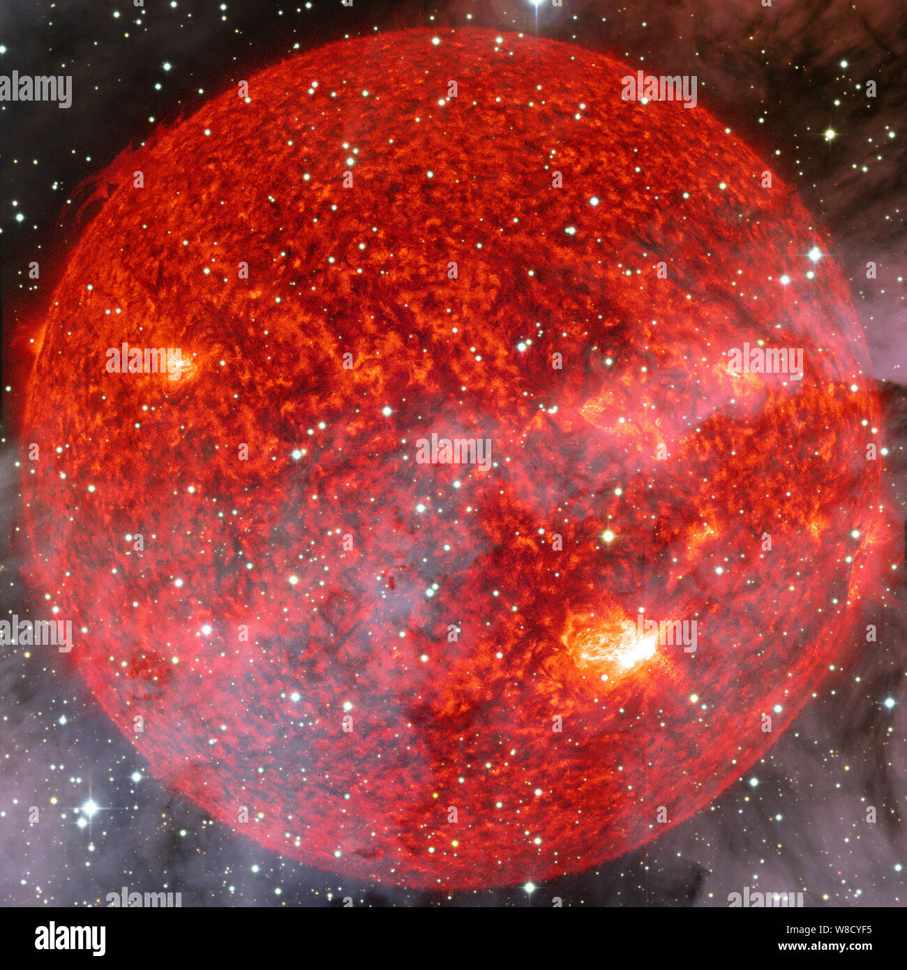 Extremely hot star. Flaring of Sun. Beauty of endless universe ...