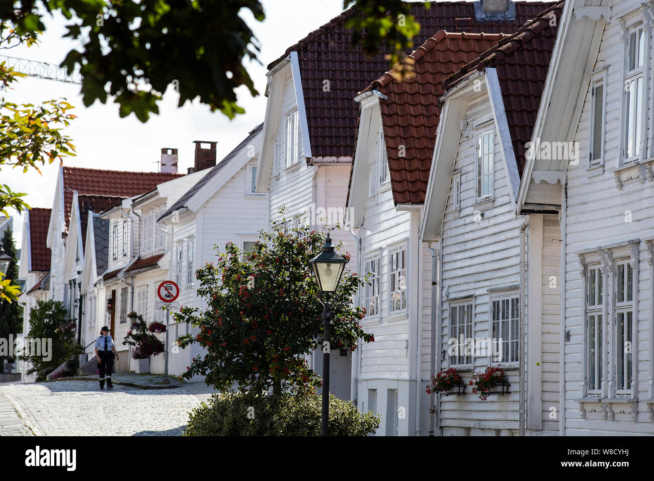 Old Stavanger town in Norway September 2018, Traditional white houses ...