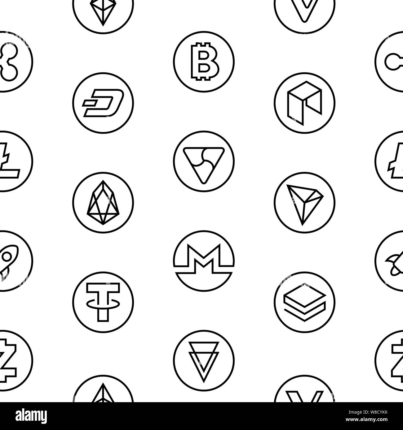 Crypto currency thin line color background icons isolated vector ...