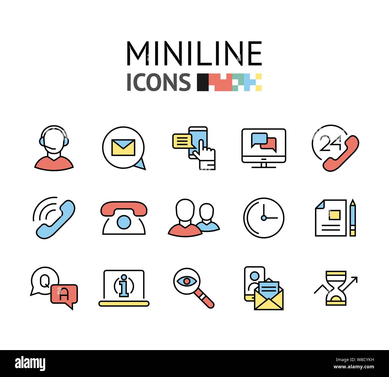 customer service, call centre line flat art vector background ...