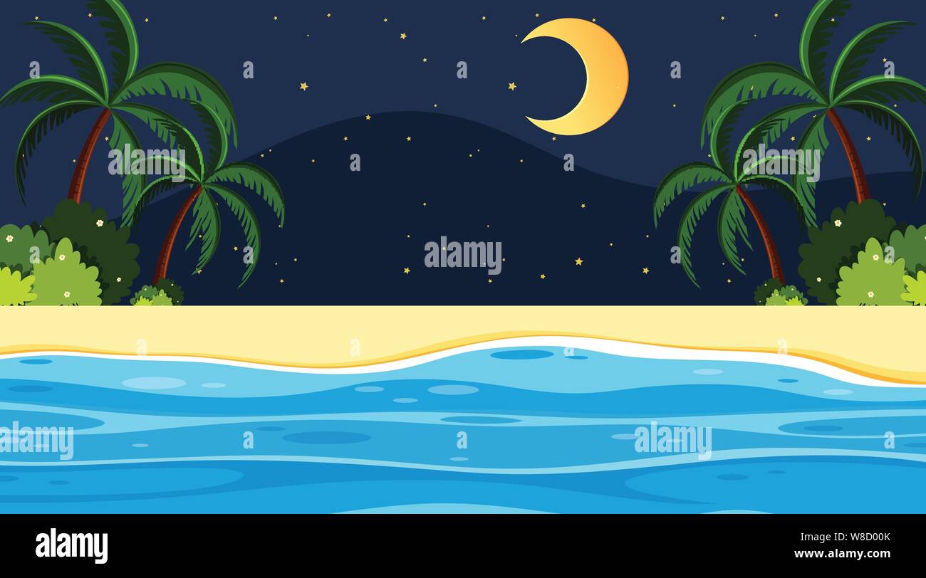 Night ocean scenery Stock Vector Images - Alamy