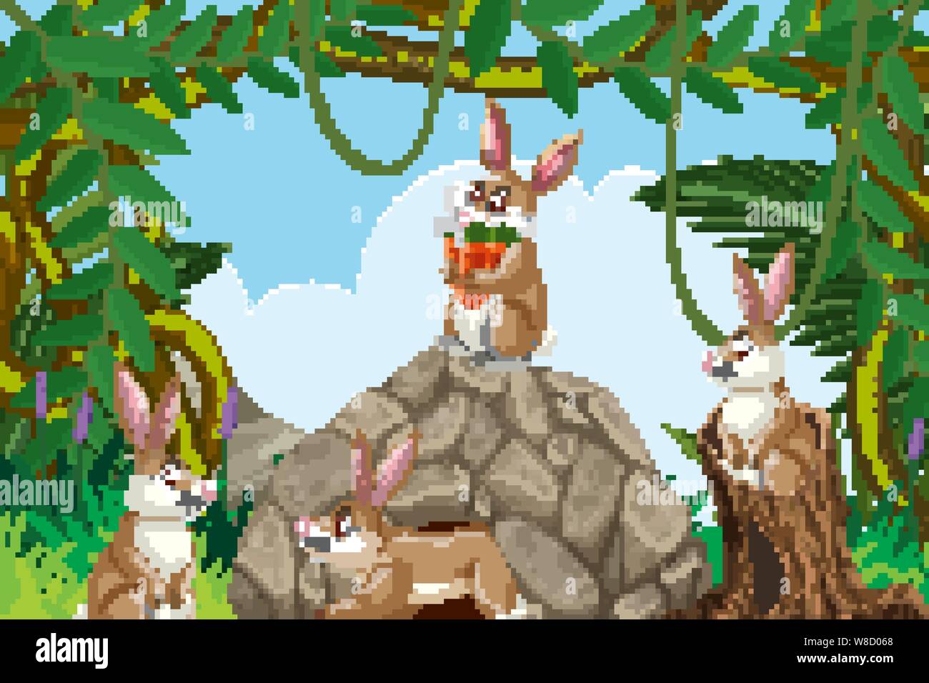 Rabbits in jungle scene illustration Stock Vector Image & Art - Alamy