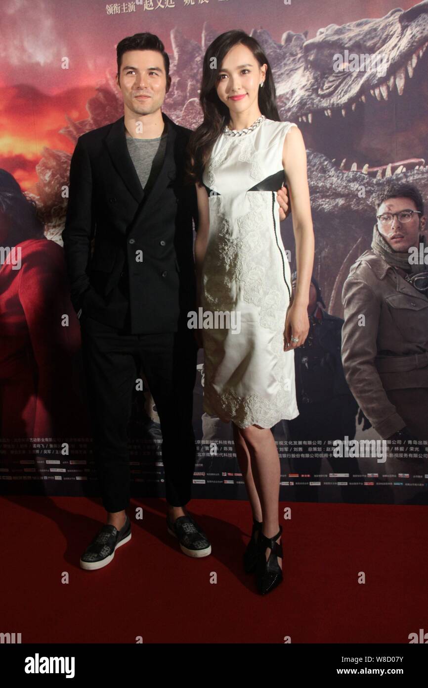 Chinese actress Tang Yan, right, and Taiwanese actor Rhydian Vaughan ...