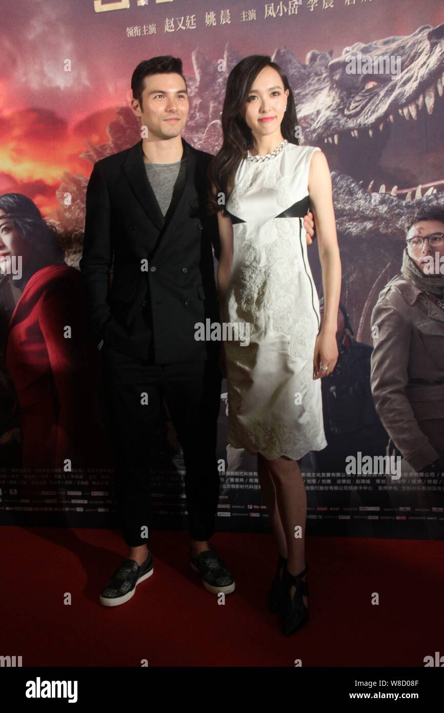 Chinese actress Tang Yan, right, and Taiwanese actor Rhydian Vaughan ...