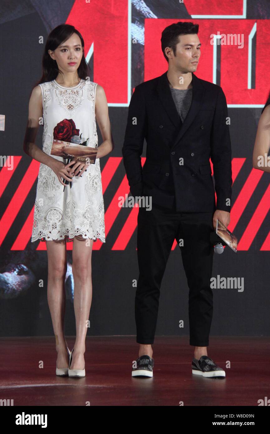 Chinese actress Tang Yan, left, and Taiwanese actor Rhydian Vaughan ...