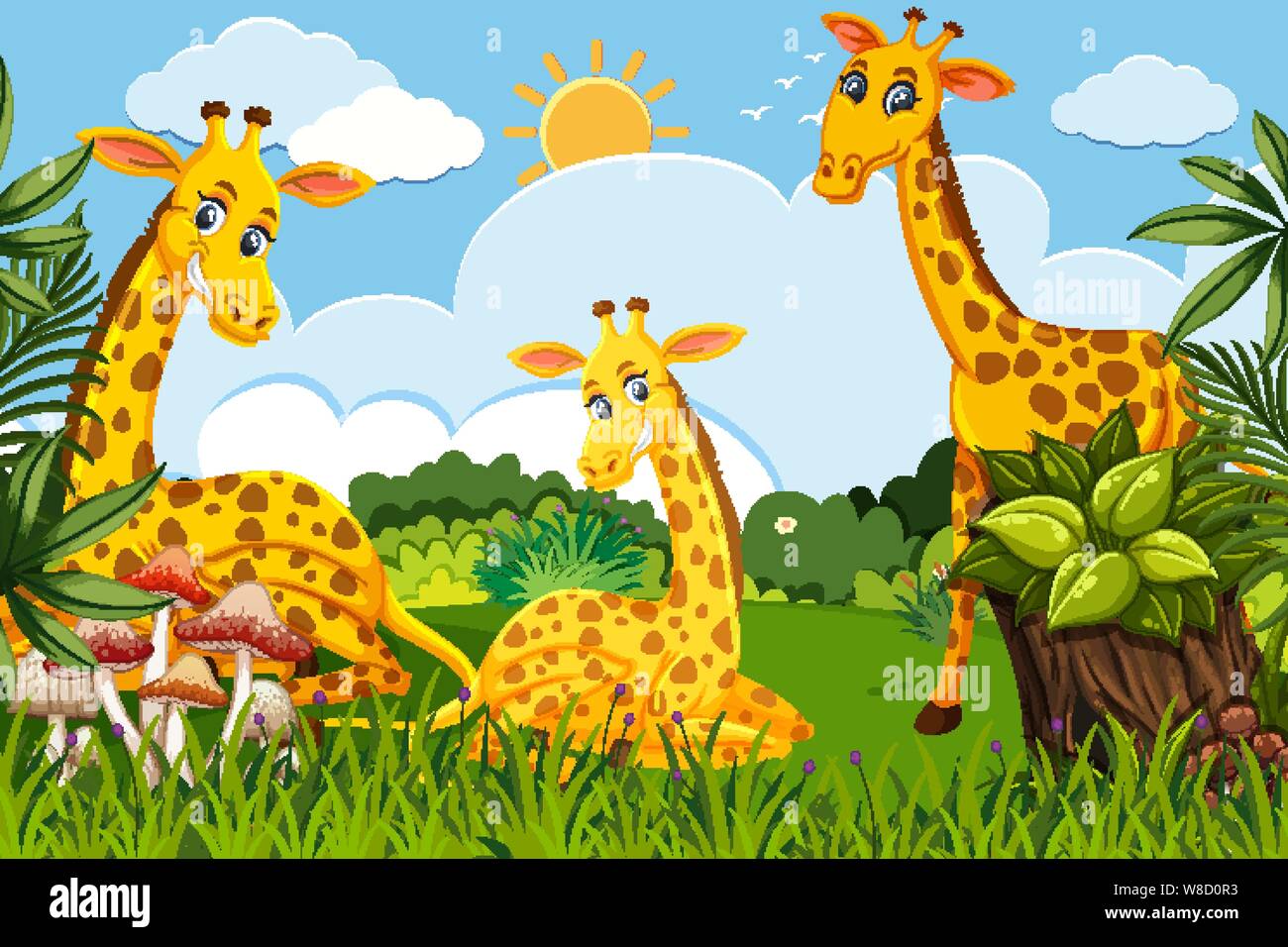 Giraffes in wood scene illustration Stock Vector Image & Art - Alamy