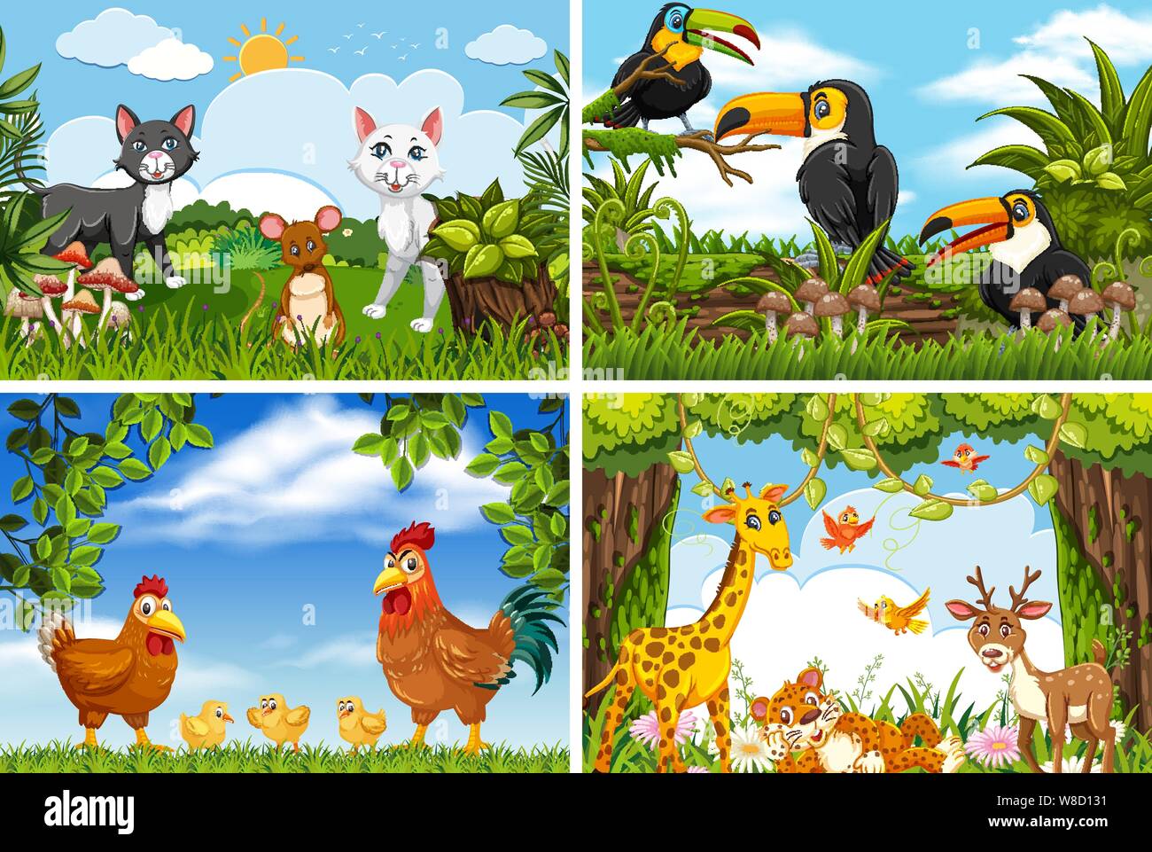 Set of various animals in nature scenes illustration Stock Vector Image ...