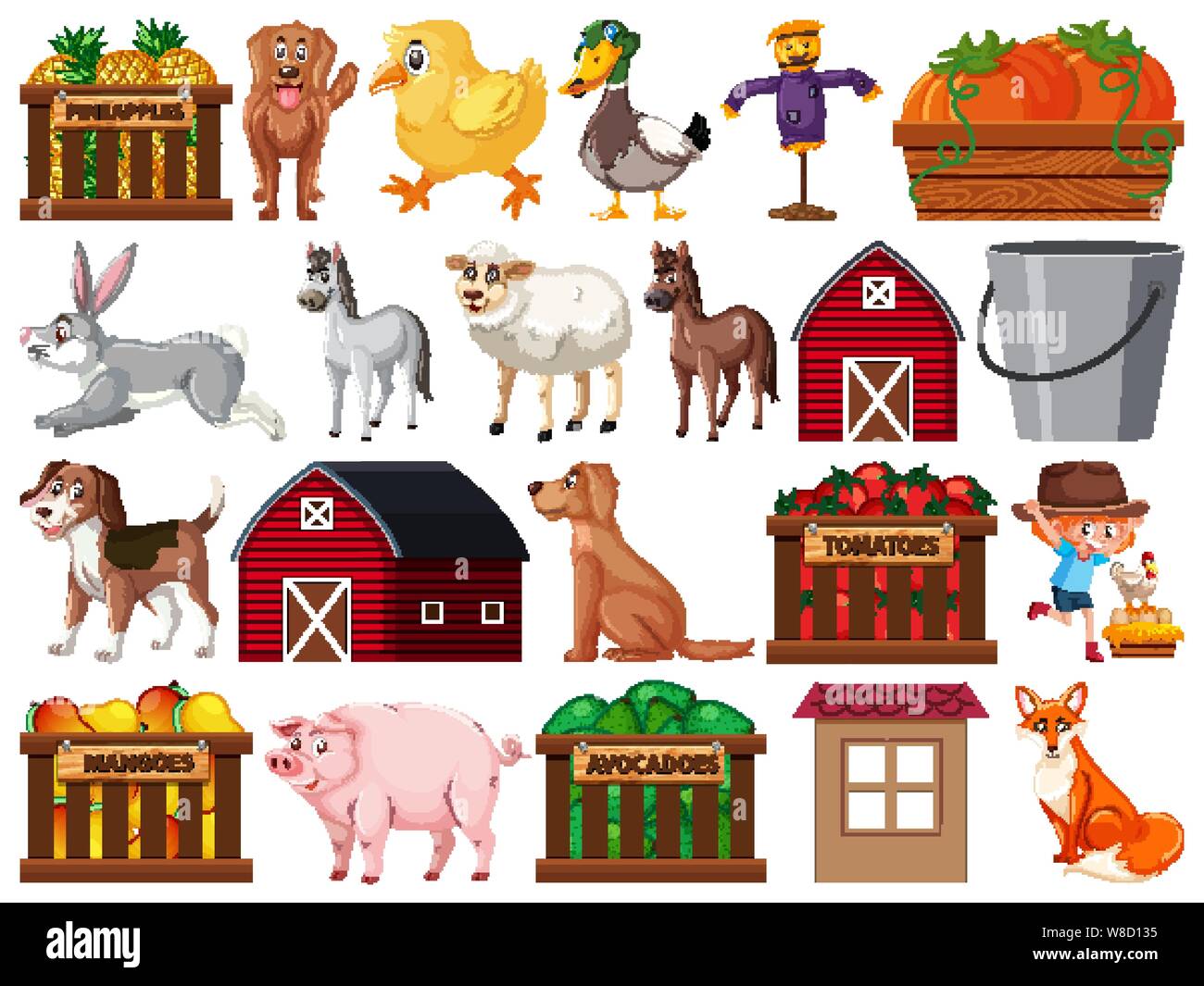 Large set of isolated farm objects illustration Stock Vector Image ...