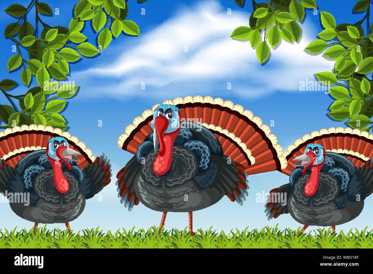 Turkeys in nature scene illustration Stock Vector Image & Art - Alamy