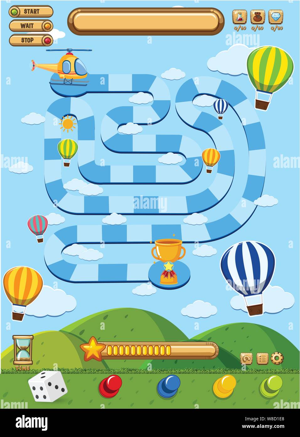 Boardgame with balloons in blue sky illustration Stock Vector Image ...