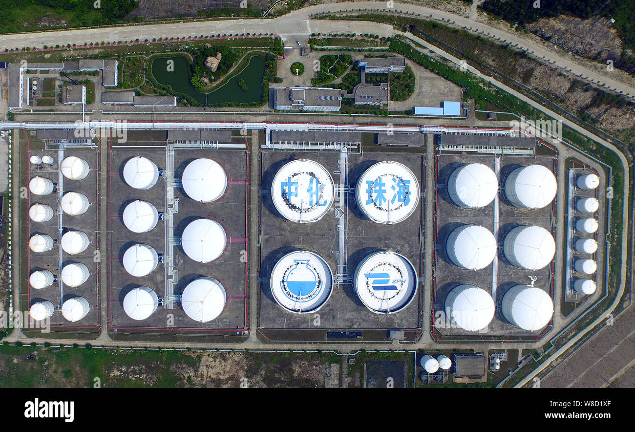 Bird's eye view of a petrochemical industry base in Zhuhai city, south ...