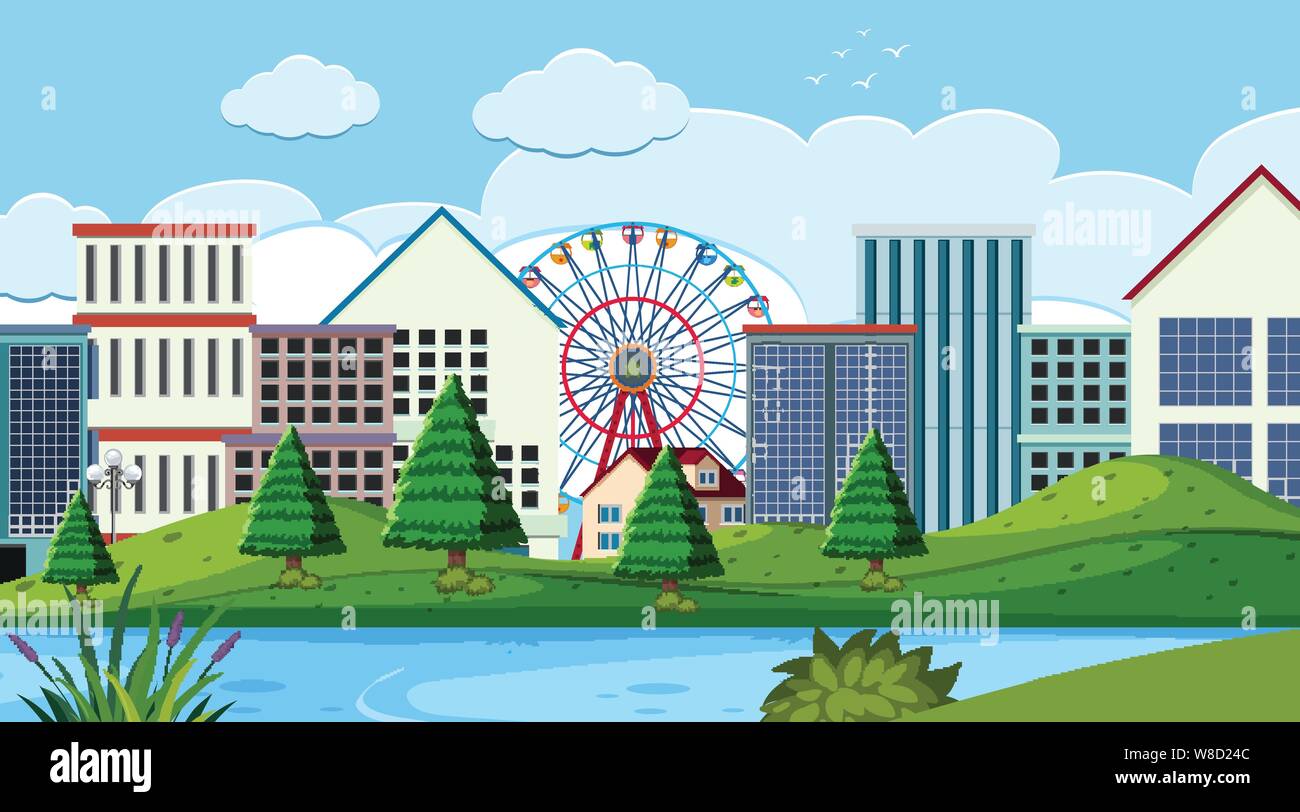 An outdoor scene with town building illustration Stock Vector Image ...