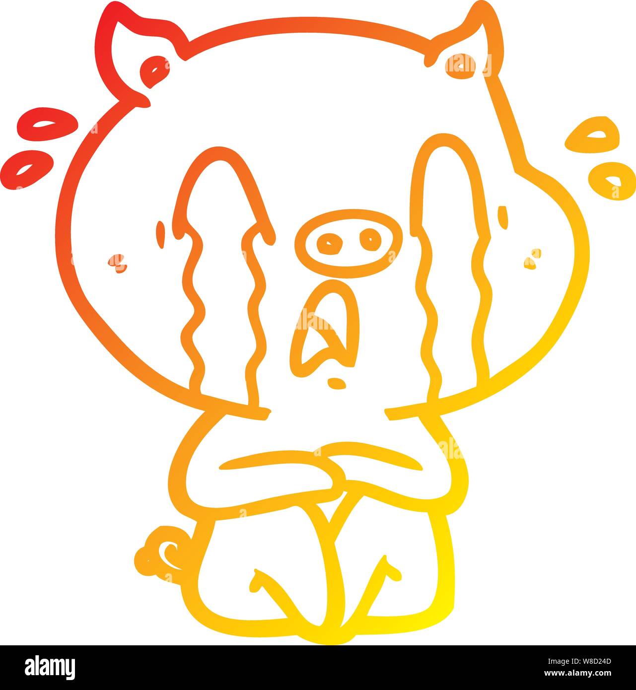 warm gradient line drawing of a crying pig cartoon Stock Vector Image ...