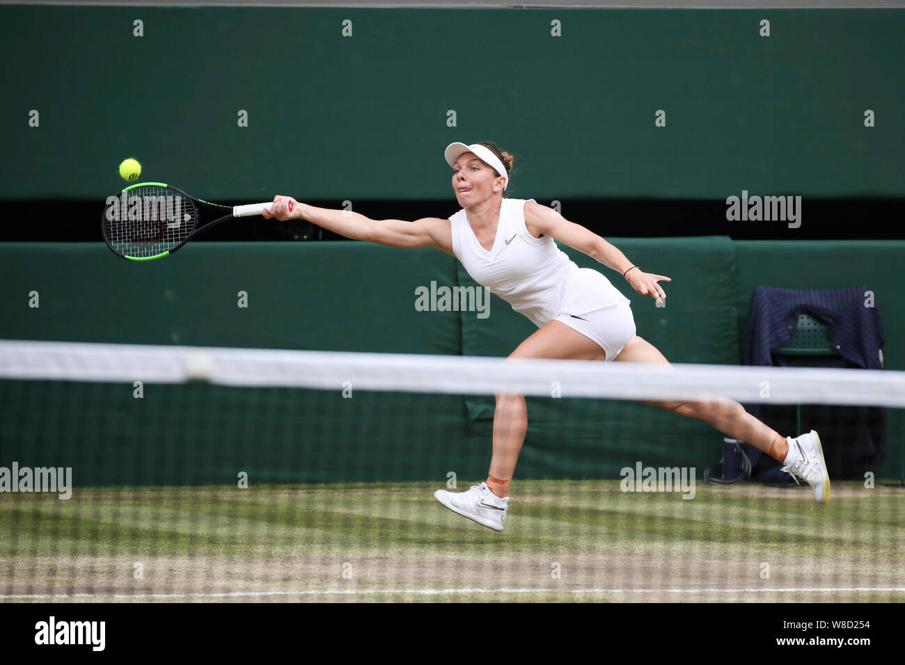 Romanian tennis player Simona Halep playing forehand shot during 2019 ...