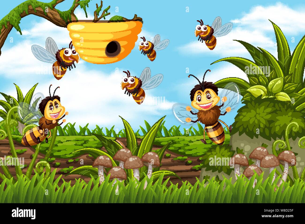 Bees and beehive in jungle scene illustration Stock Vector Image & Art ...
