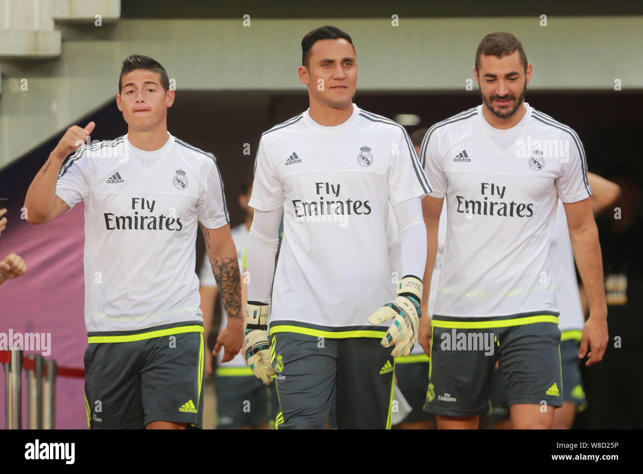 (From left) James Rodriguez, Keylor Navas and Karim Benzema of Real ...