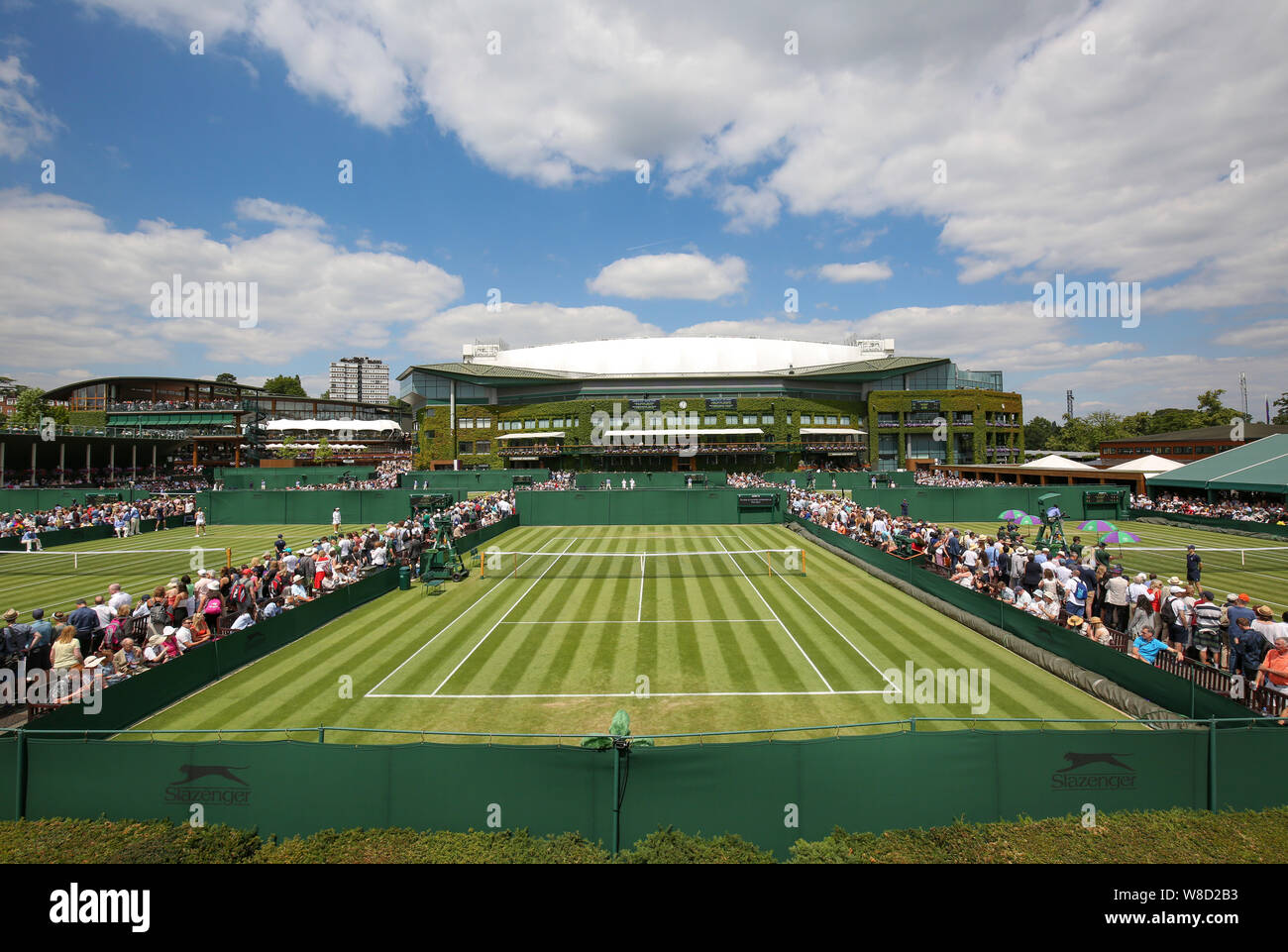 Panoramic view of outside courts with Centre Court building in the ...