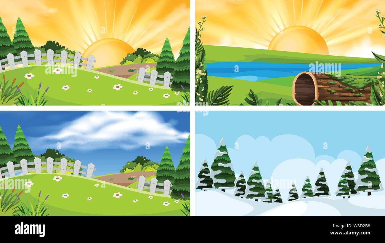 A set of outdoor scene including sun illustration Stock Vector Image ...