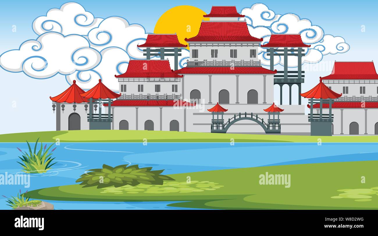 An outdoor scene with Asian castle illustration Stock Vector Image ...
