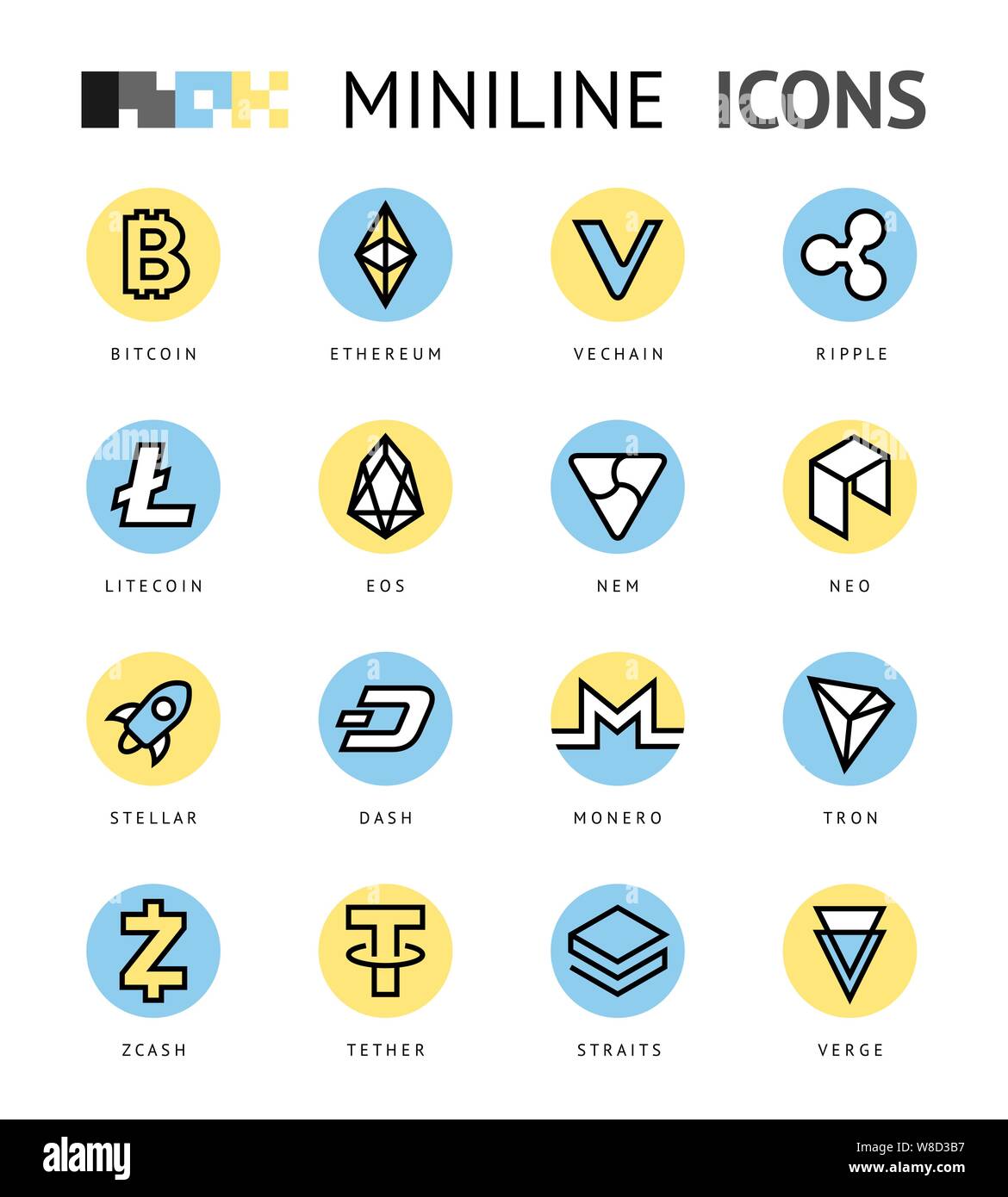 Crypto currency thin line color background icons isolated vector illustration Stock Vector Image ...