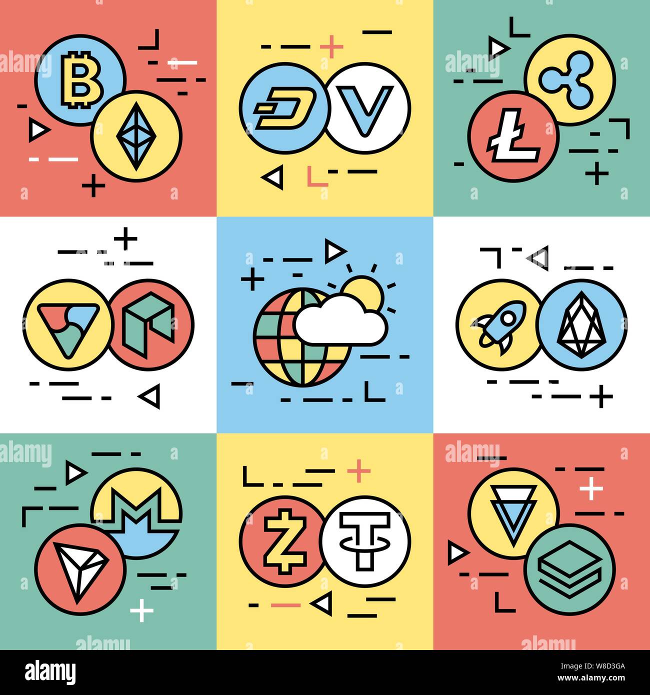Crypto currency thin line color background icons isolated vector illustration Stock Vector Image ...