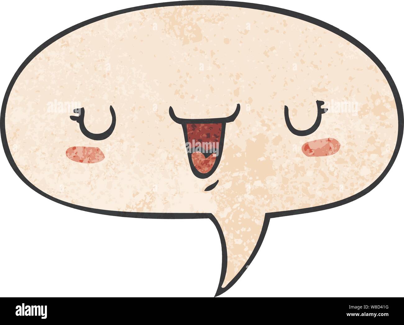 cute happy face cartoon with speech bubble in retro texture style Stock ...