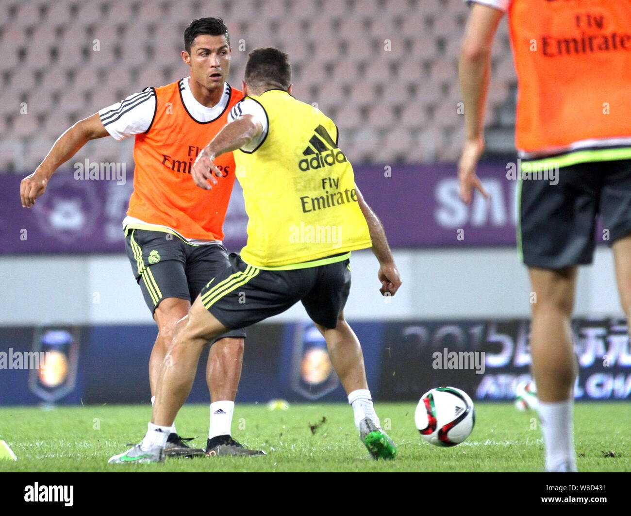 Cristiano Ronaldo of Real Madrid, left, and teammates take part in a ...