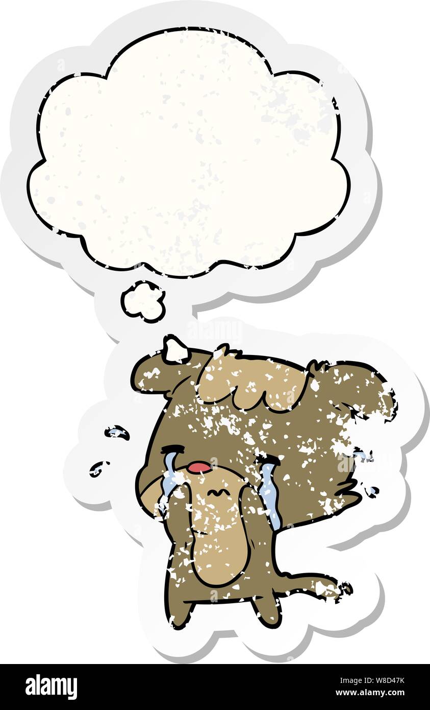 cartoon sad dog with thought bubble as a distressed worn sticker Stock ...