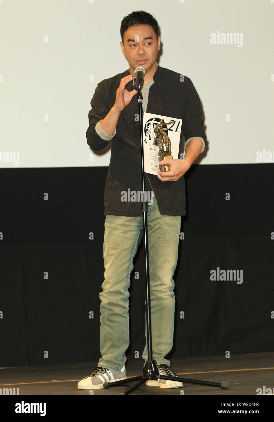 Hong Kong actor Sean Lau speaks after winning the Best Actor award ...