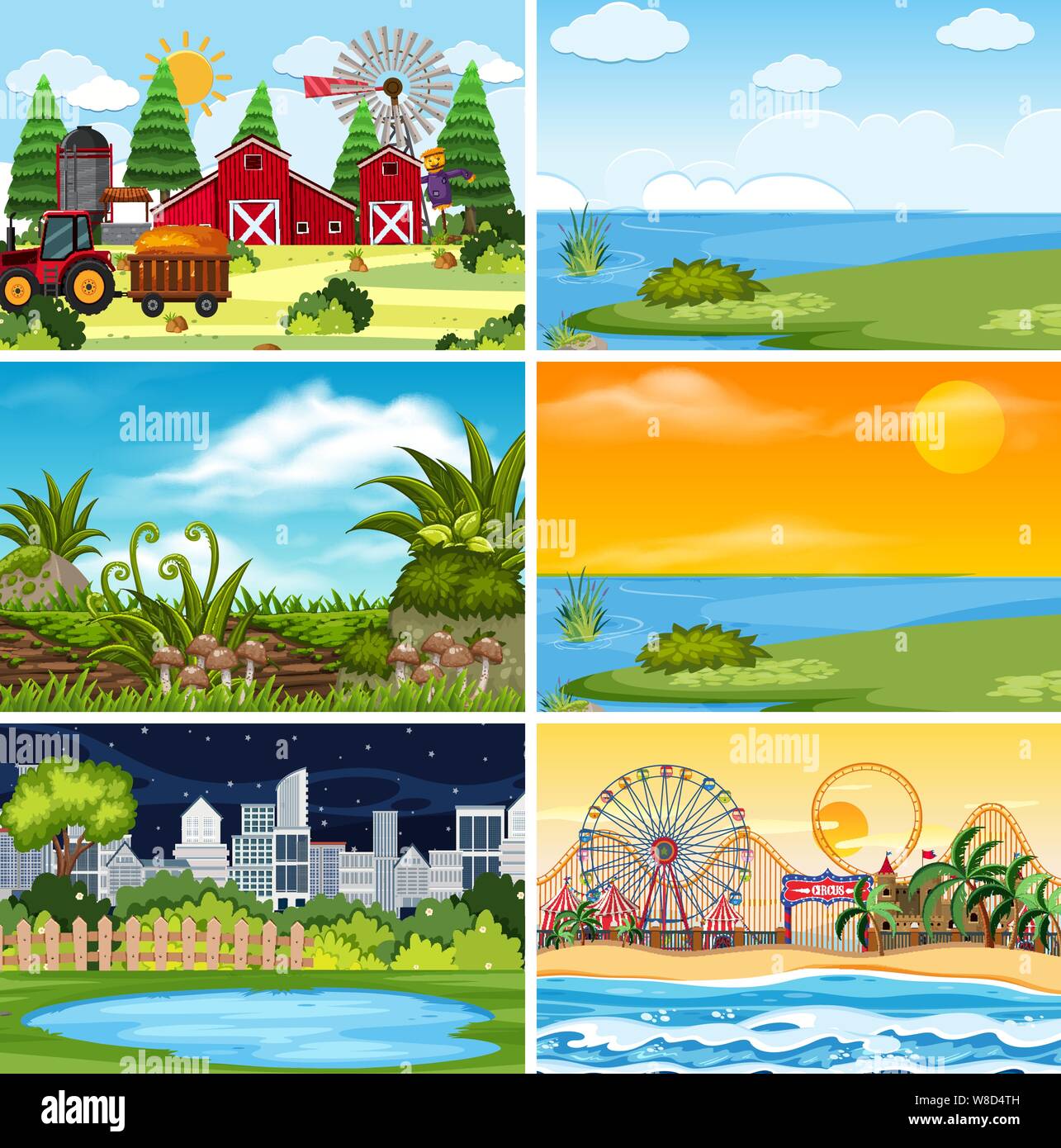 A set of outdoor scene including water illustration Stock Vector Image ...